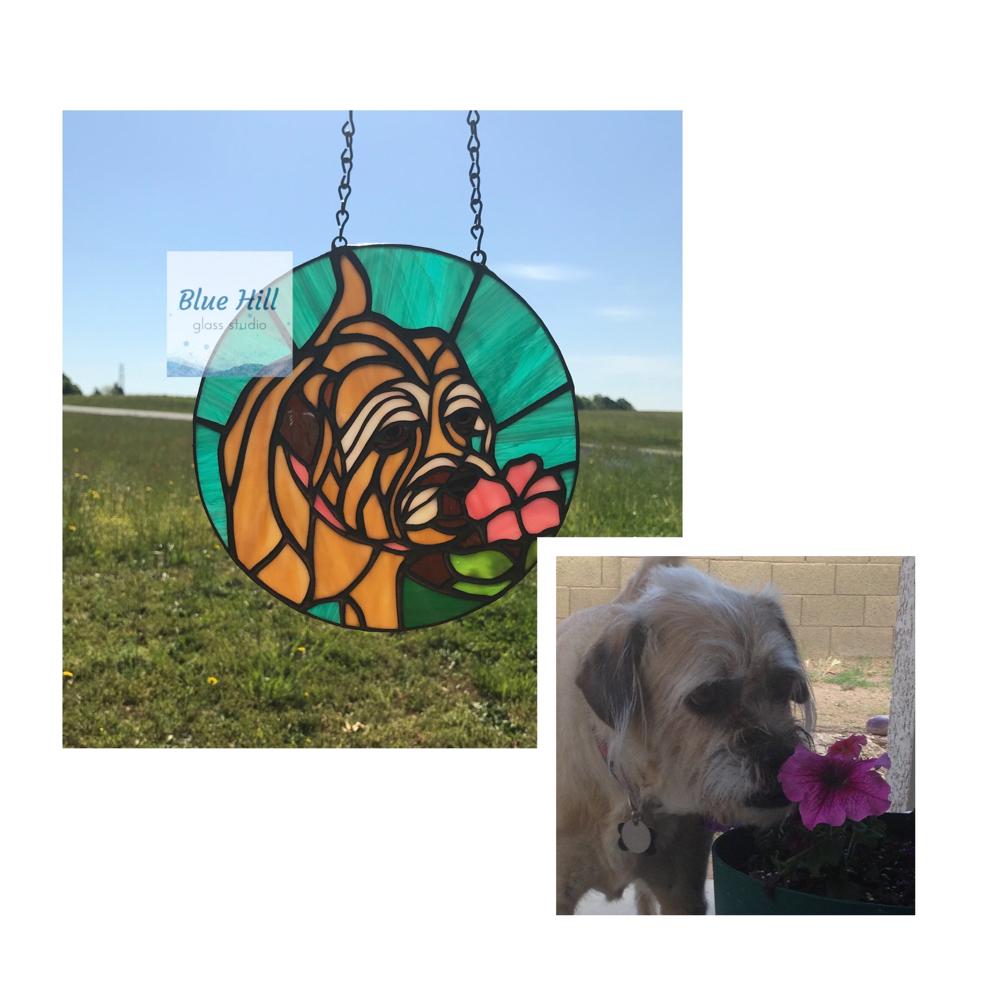 Dogs Stained Glass Lead Panels Custom Pet Memorial Stained Glass
