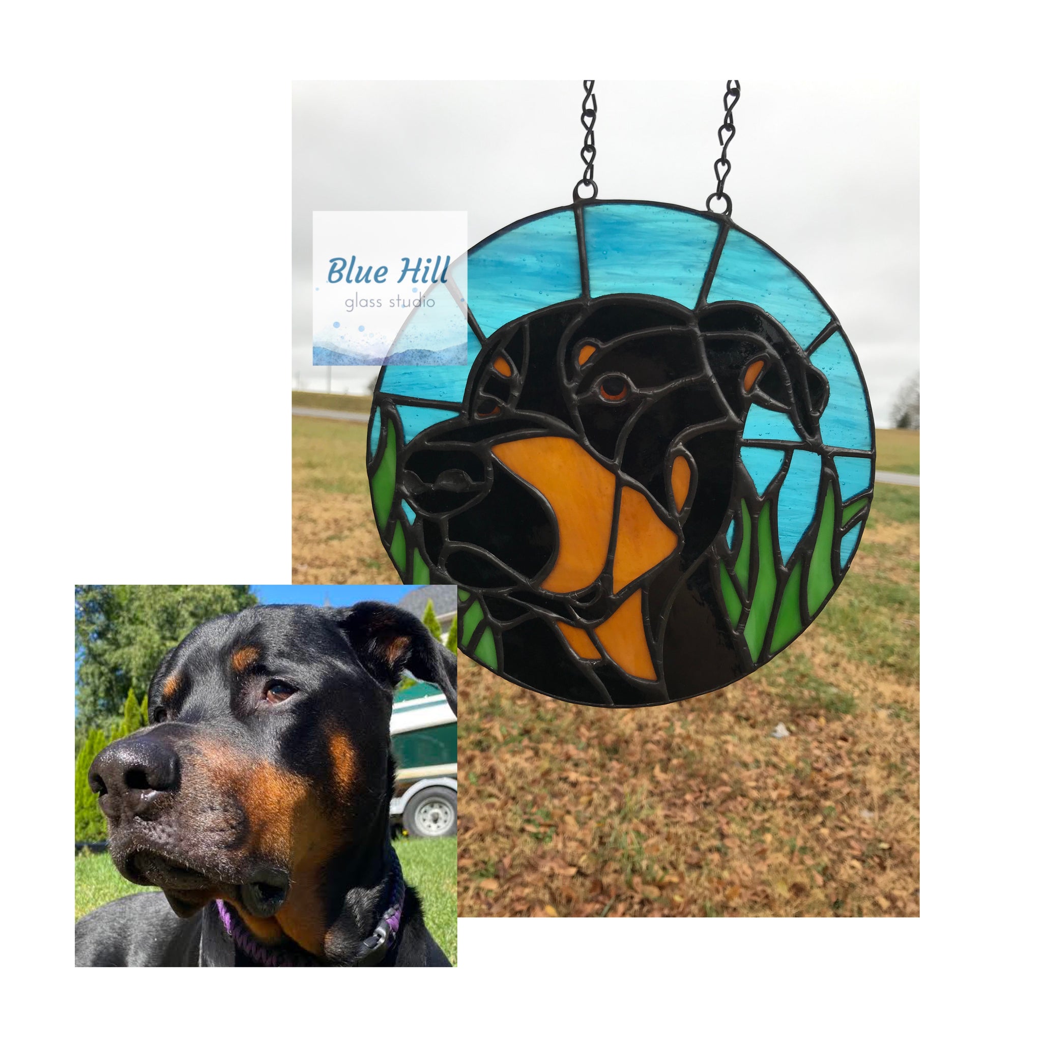 Dogs Stained Glass Lead Panels Custom Pet Memorial Stained Glass