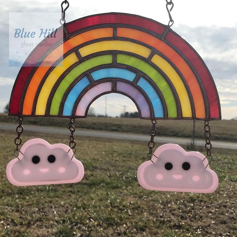 Rainbow Stained Glass with Fused Glass Clouds – Blue Hill Glass