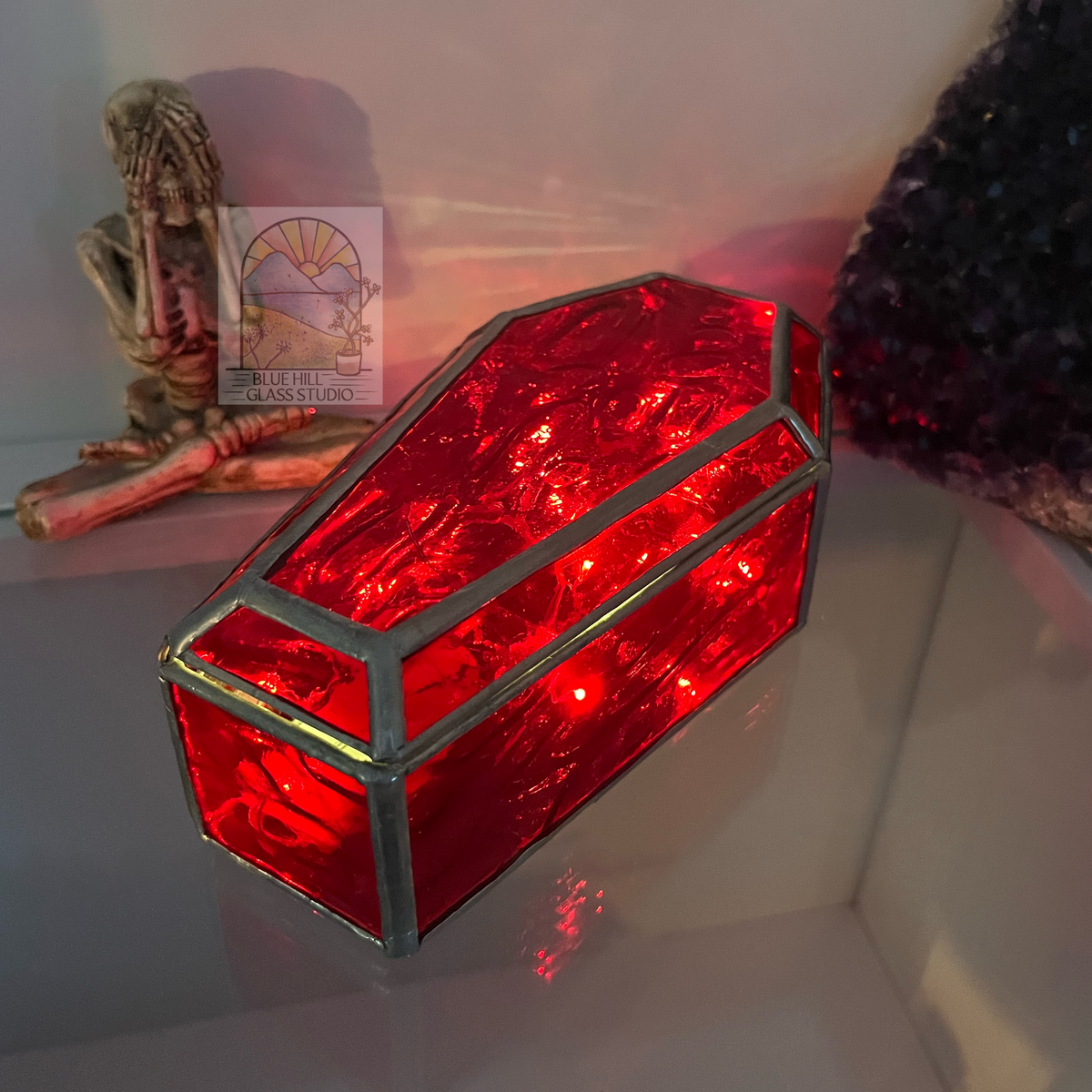 Red Coffin Stained Glass Box - 3D Jewelry Box - Halloween Display ...